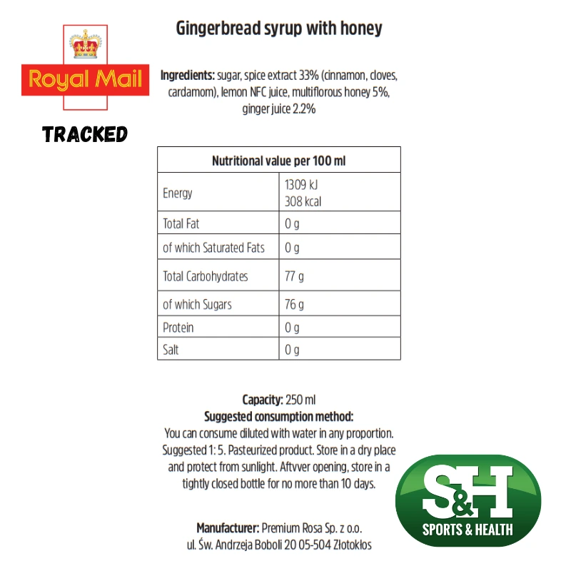 Premium Rosa Gingerbread Syrup with Honey 250 ml - Sports and Health ...